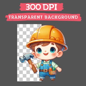Construction Boy Clipart, Watercolor Cute Builder Characters Nursery ...