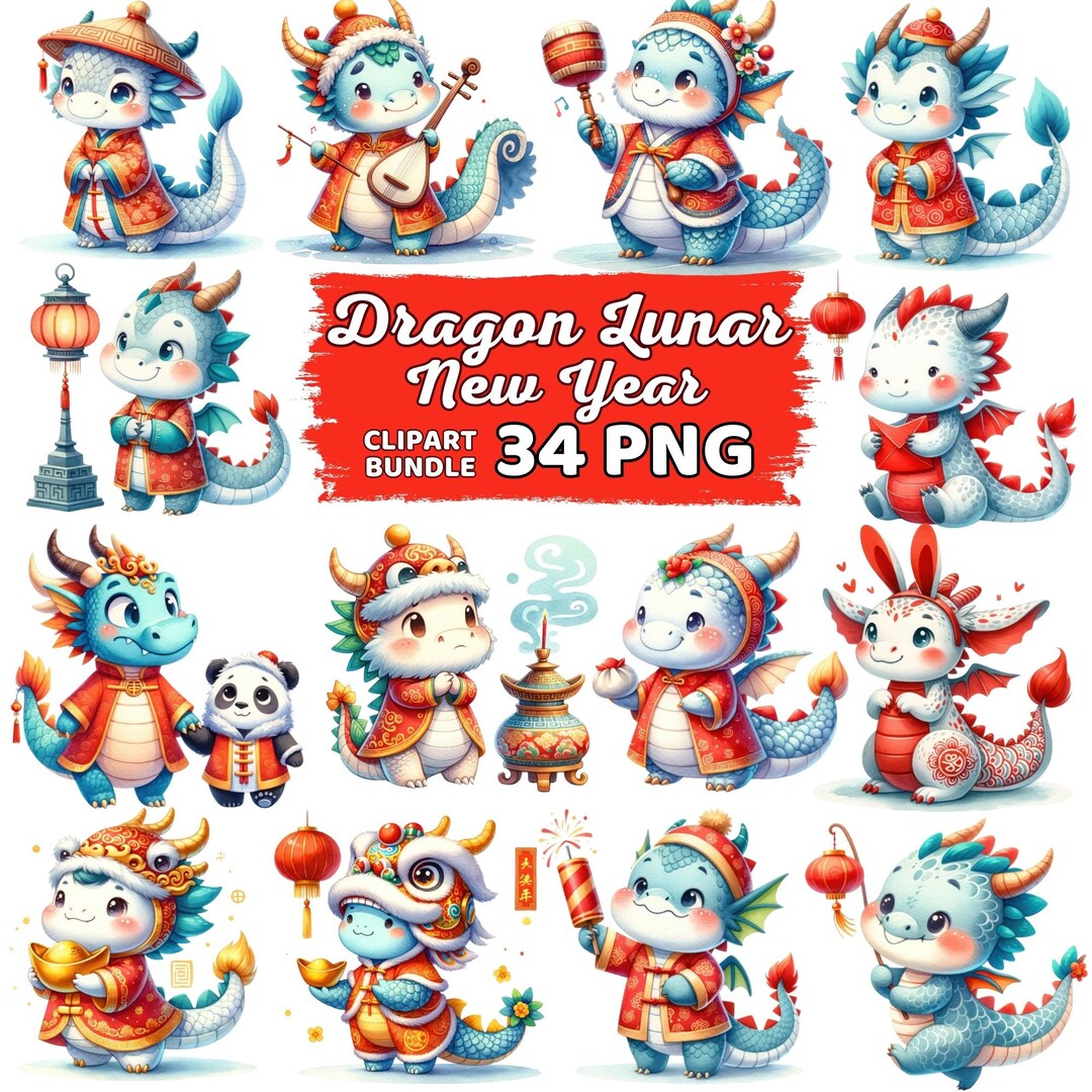 Watercolor Cute Dragon Chinese New Year Clipart, Chinese Lunar Nursery ...
