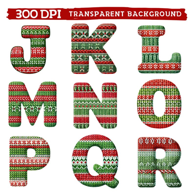 Christmas Knitted Alphabet Clipart, Christmas Letters & Numbers ...