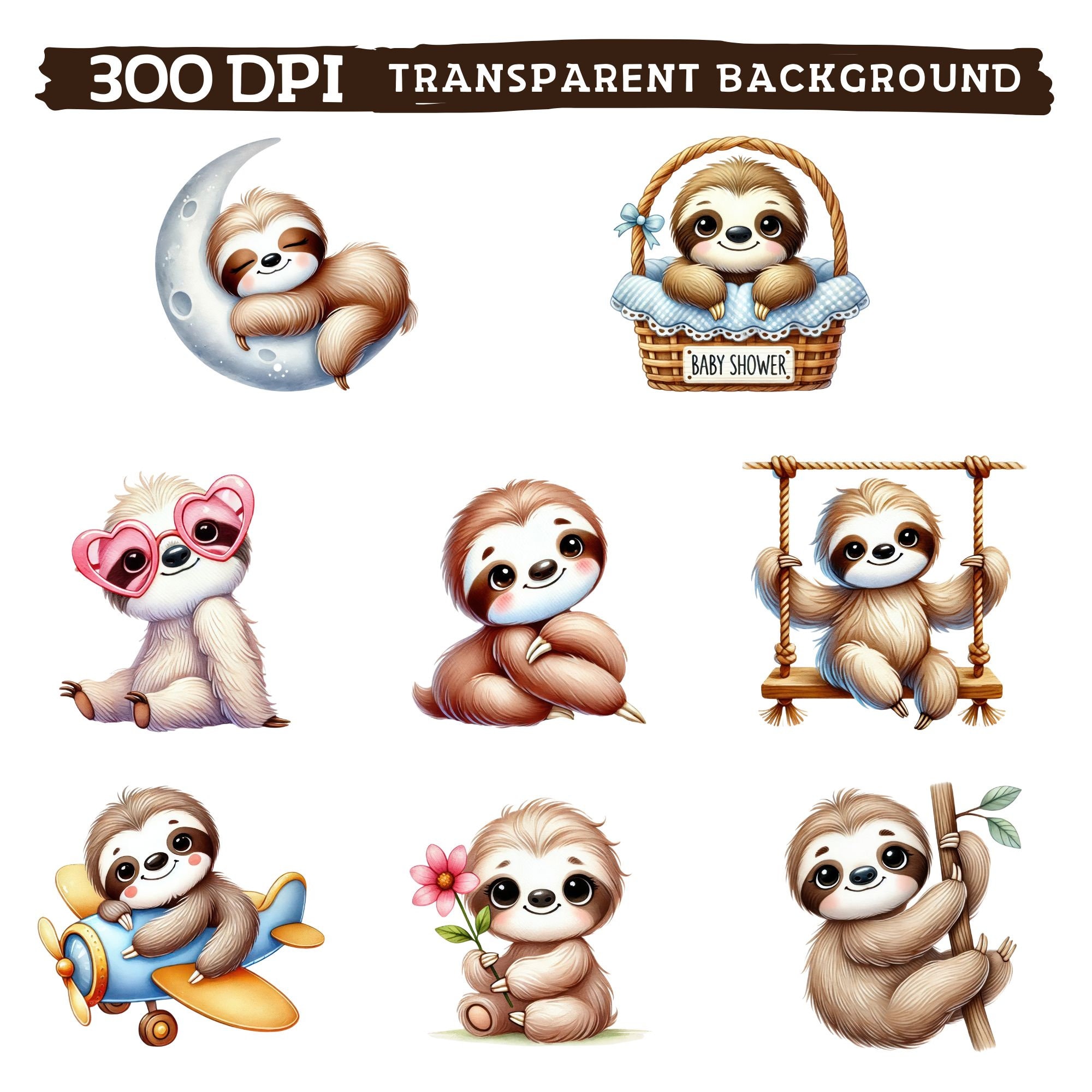Cute Sloth Clipart, Watercolor Sloth Nursery, Spring Woodland Animal ...
