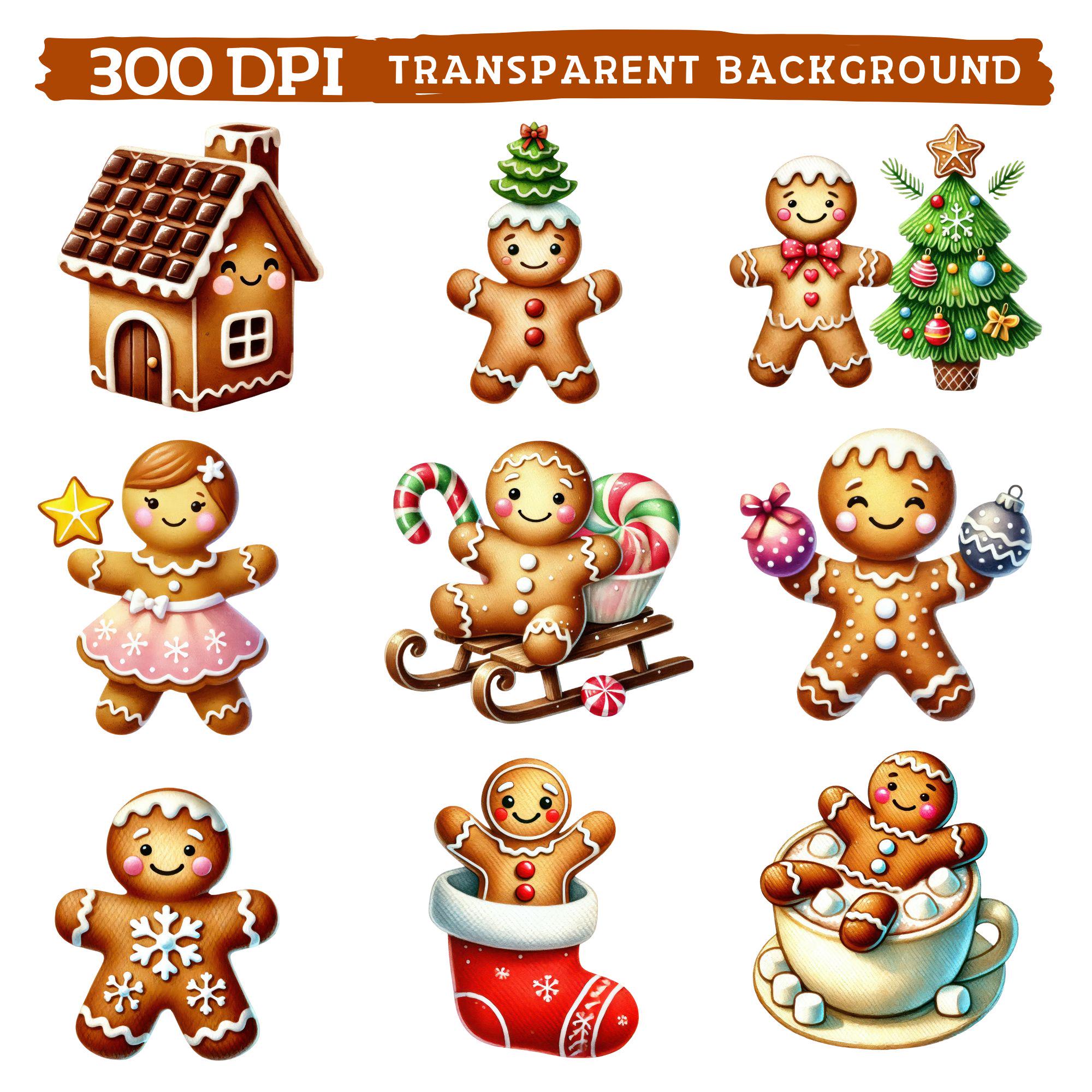 Christmas Gingerbread Clipart, Watercolor Cute Holiday Nursery Decor ...