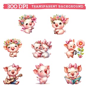 Cute Pig Clipart, Watercolor Baby Pig Nursery, Pig Sleep on Moon, Pig ...