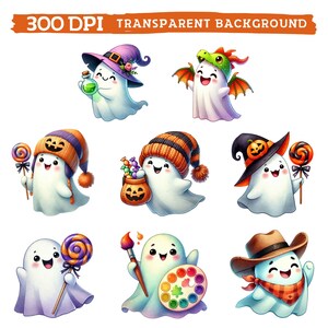 Watercolor Halloween Ghost Clipart, Cute Spooky Costume, Festive Ghosts ...