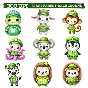 Zookeeper Animals Clipart, Watercolor Cute Jungle Safari Zoo Animal ...