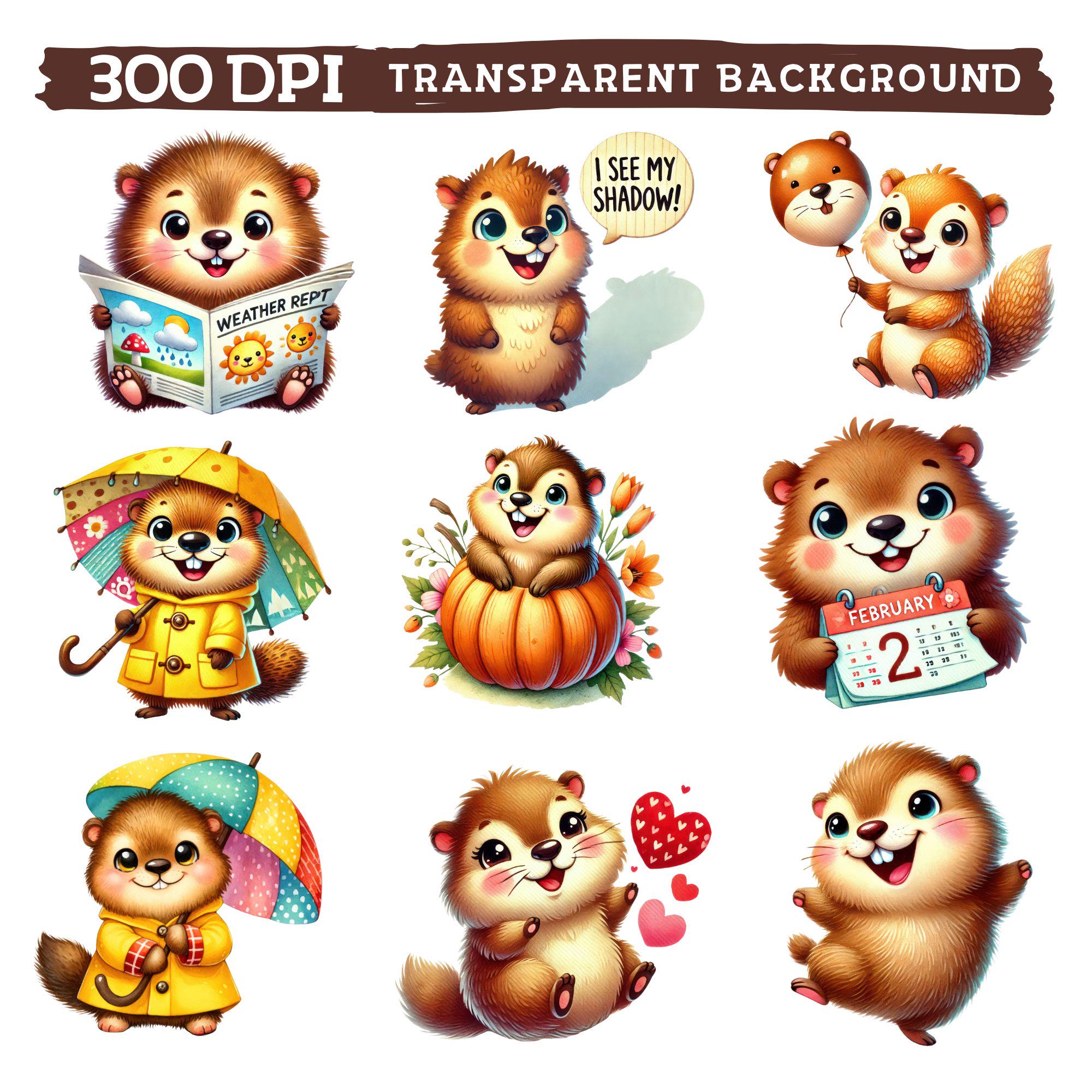 Groundhog Day Clipart, Cute Watercolor Rodent, Springtime Nursery Decor ...