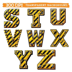 Construction Alphabet Clipart, Yellow Black Industrial Letters Number ...