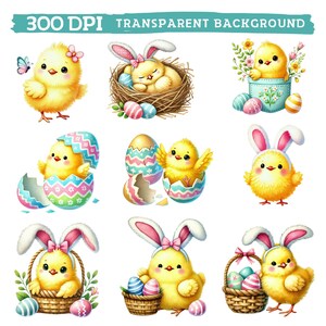 Cute Easter Chick Clipart, Watercolor Baby Chicken and Eggs, Farm ...