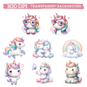 Watercolor Cute Unicorn Clipart, Magic Rainbow Unicorn Girl Nursery ...
