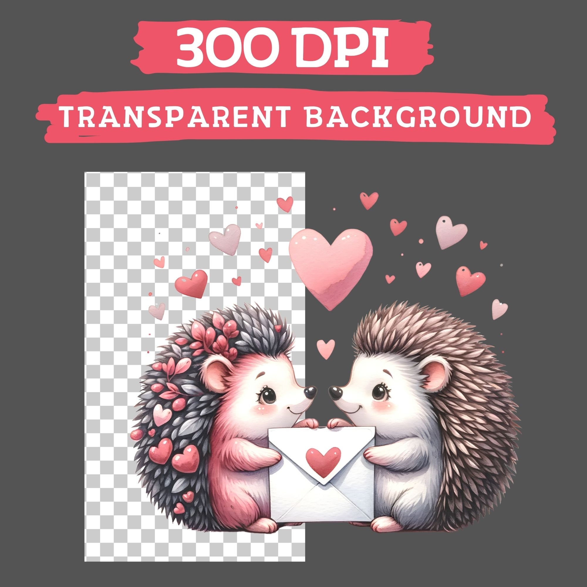 Watercolor Cute Hedgehog Valentine Clipart, Kawaii Hedgehog Lover ...