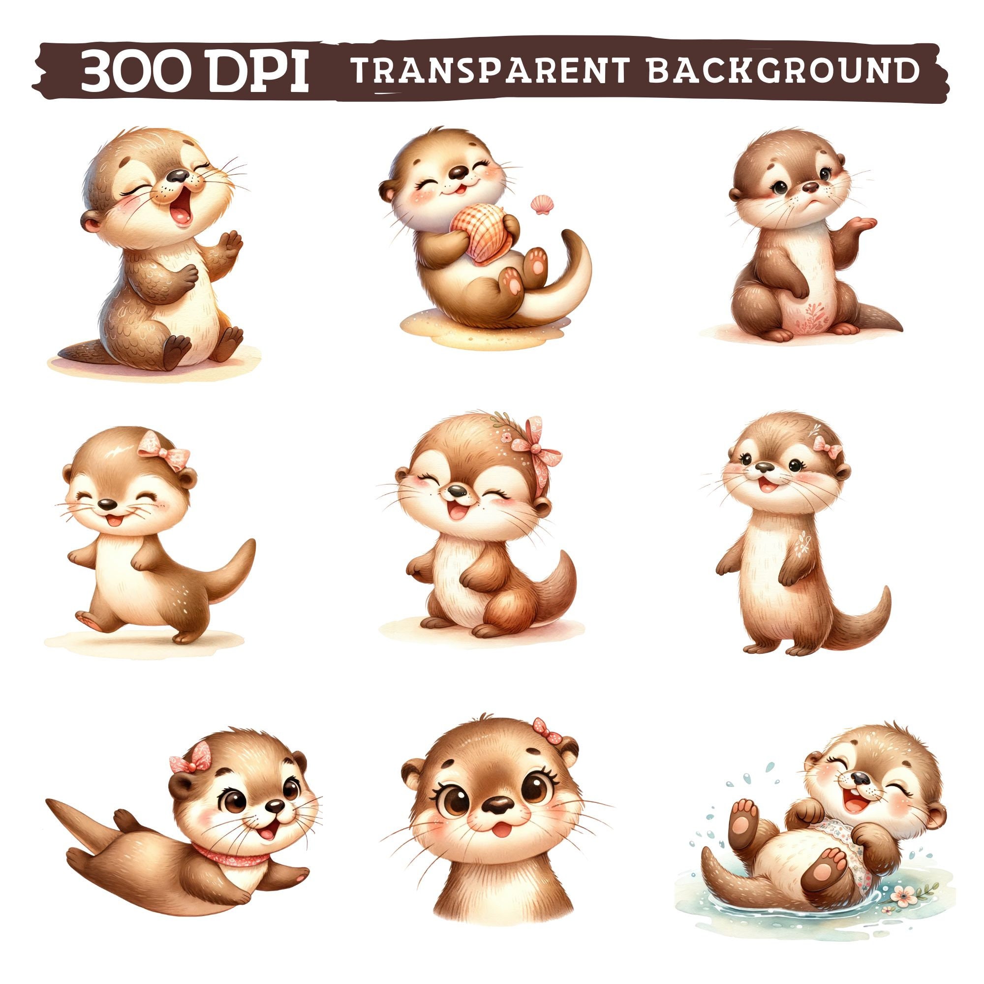 Adorable Otter Clipart, Watercolor Cute Otter Nursery, Sea Otter ...