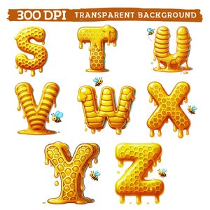 Honey Beehive Alphabet Clipart, Watercolor Dripping Honey Letters ...