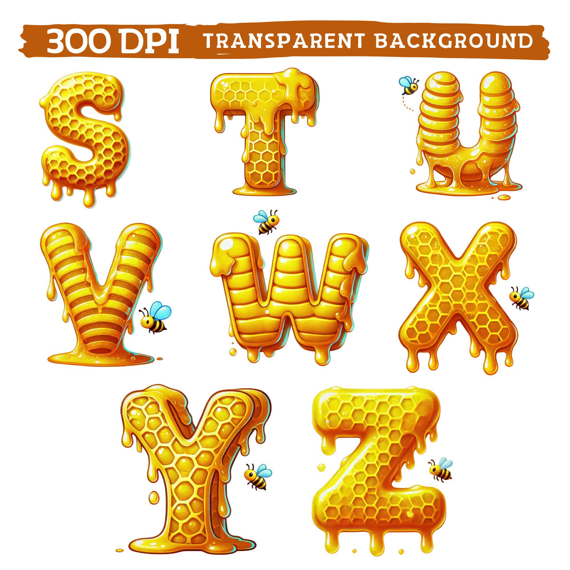 Honey Beehive Alphabet Clipart, Watercolor Dripping Honey Letters ...