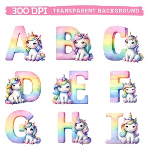 Unicorn Alphabet, Watercolor Pastel Rainbow Unicorn Number Nursery ...
