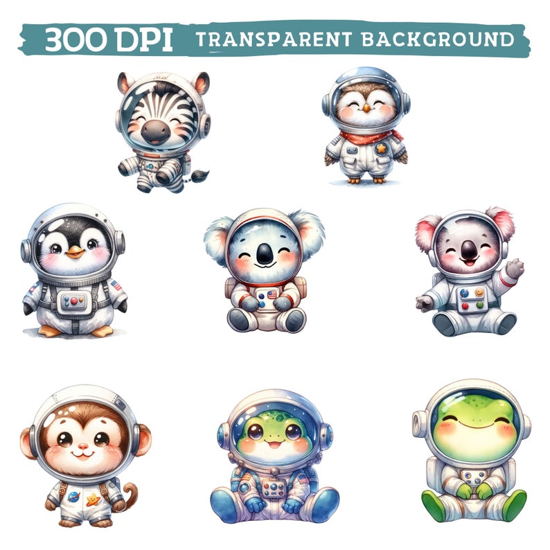 Cute Astronaut Animals Clipart, Watercolor Baby Animal Nursery, Fantasy ...