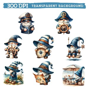 Watercolor Cute Nautical Gnome Clipart, Beach Sailor Gnome Nursery ...