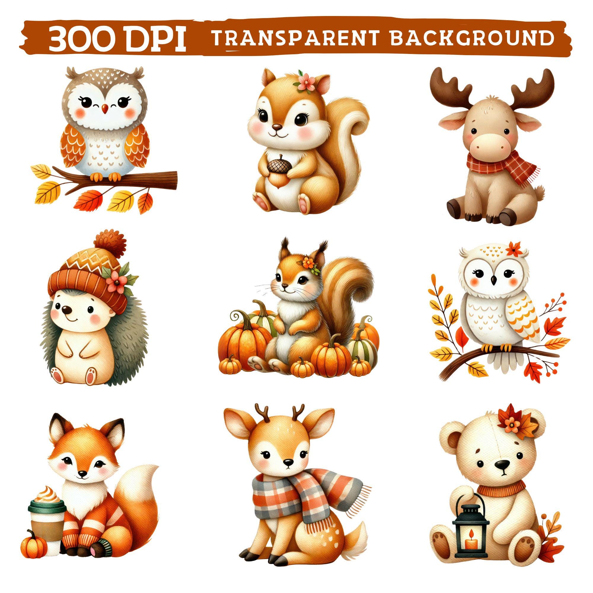 Fall Animals Clipart, Cute Autumn Woodland Animal, Watercolor Fall ...