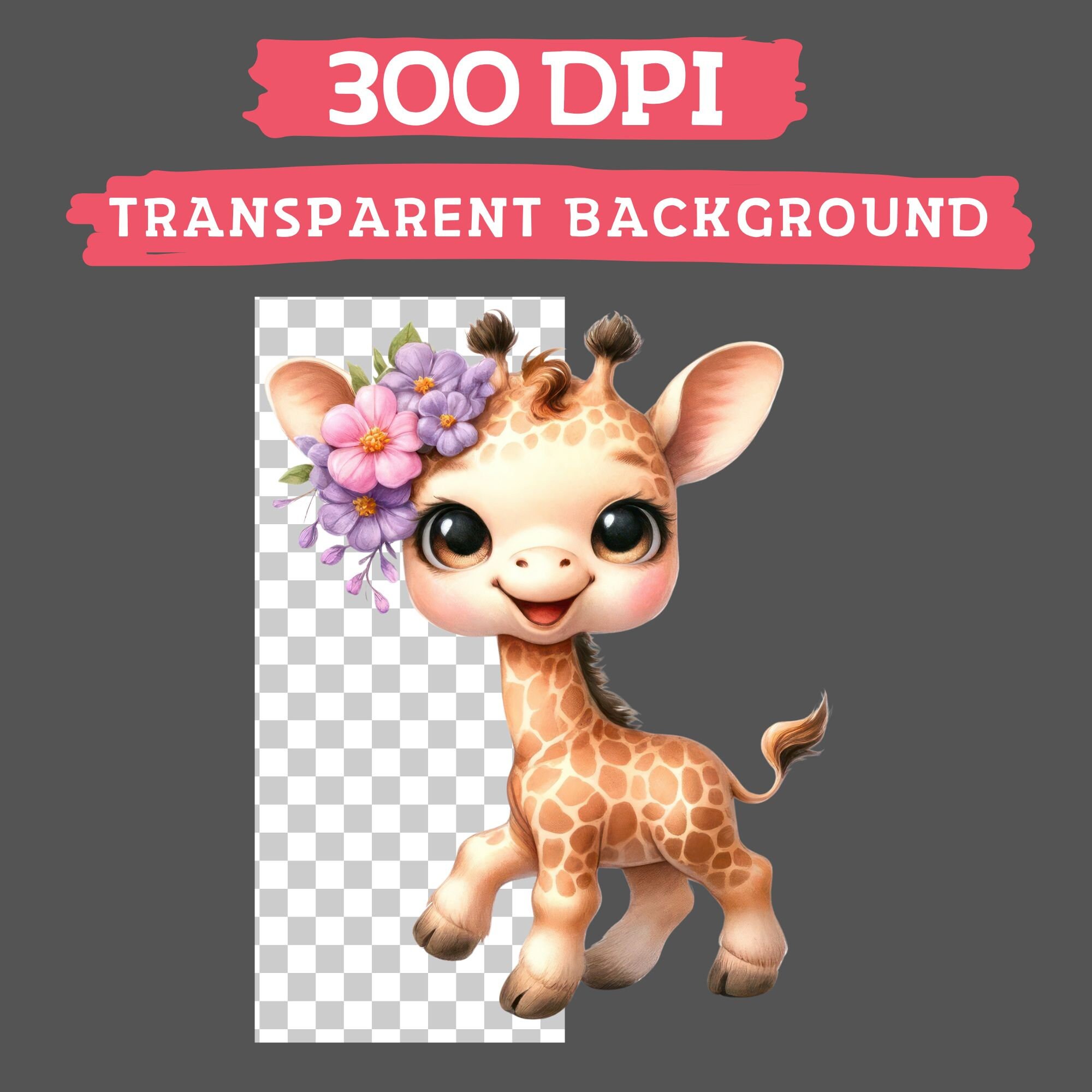 Cute Giraffes Clipart, Watercolor Giraffe With Floral Nursery, Spring ...