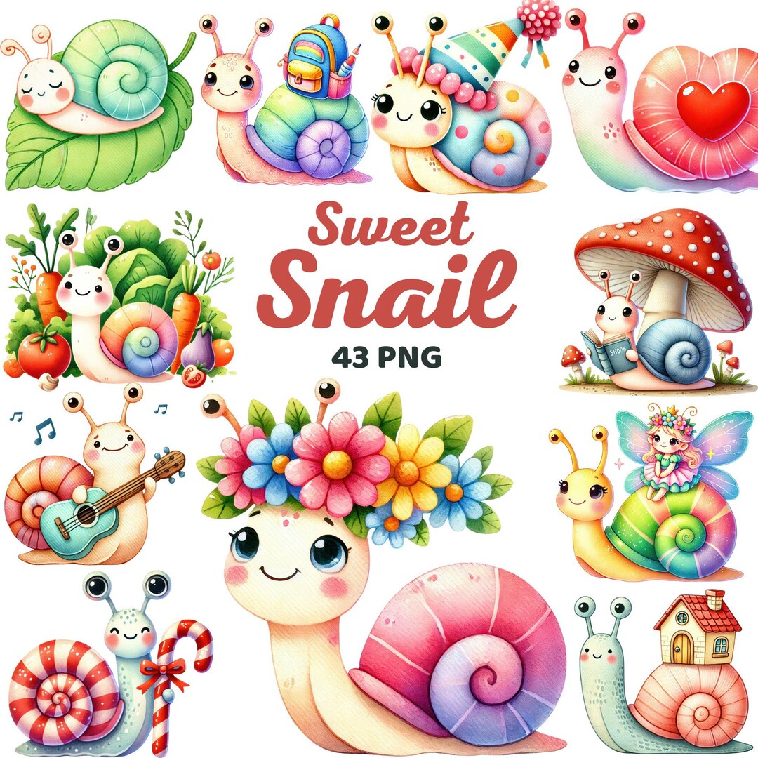Sweet Snail Clipart, Watercolor Cute Snail, Spring Summer Snail Garden ...