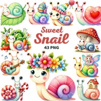 Sweet Snail Clipart, Watercolor Cute Snail, Spring Summer Snail Garden ...