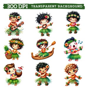 Cute Hawaiian Hula Boy Clipart, Watercolor Tropical Beach Summer, Luau ...