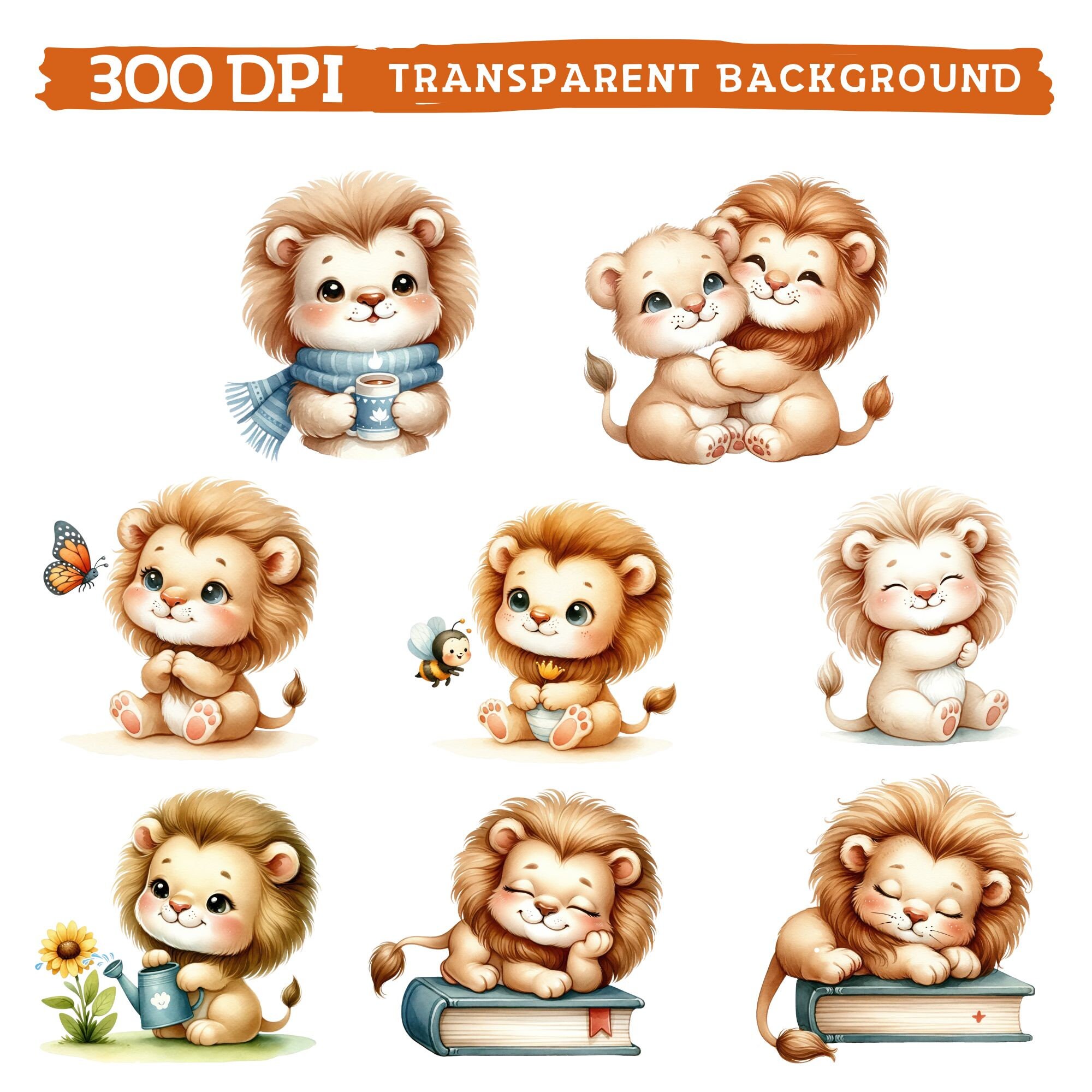 Cute Baby Lion Clipart, Watercolor Playful Baby Animals Nursery Decor ...