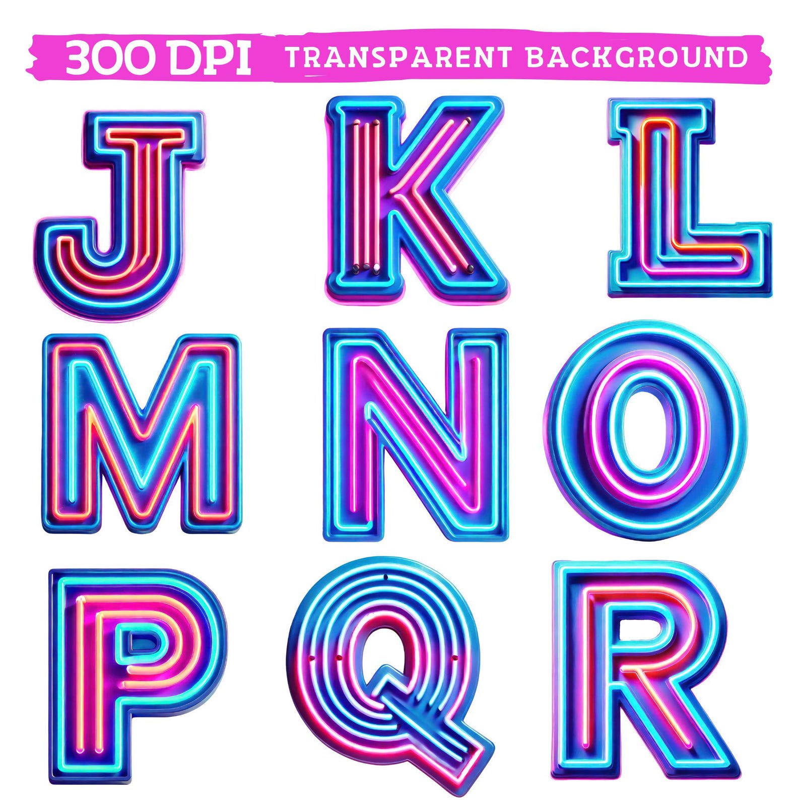 Retro Neon Alphabet Clipart, Glowing Letters & Numbers, Colorful Neon ...