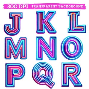 Retro Neon Alphabet Clipart, Glowing Letters & Numbers, Colorful Neon ...