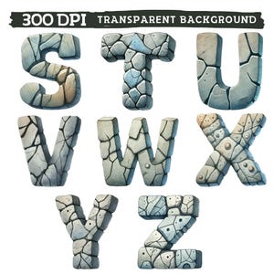 Rock Alphabet Clipart, Stone Letters & Numbers, Cracked Rock ...