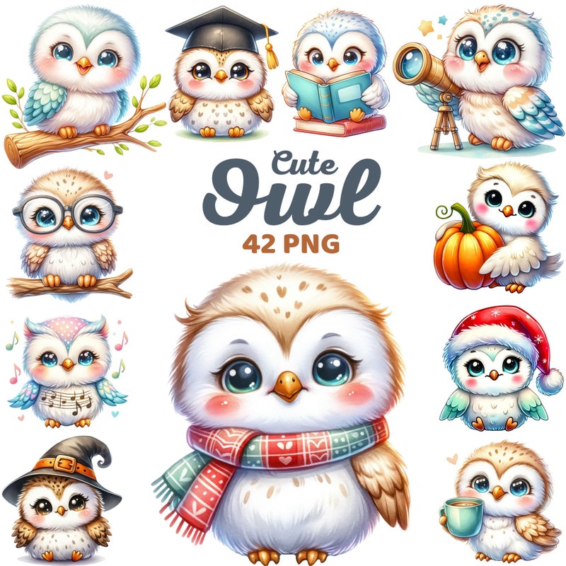 Cute Owls Clipart - Etsy