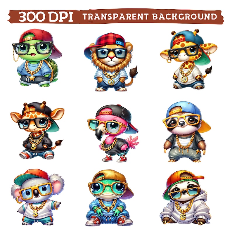 Hip Hop Animals Clipart, Watercolor Cute Rapper Animal, Woodland Jungle ...