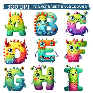 Monster Alphabet Clipart, Watercolor Cute Monster Letters & Numbers ...