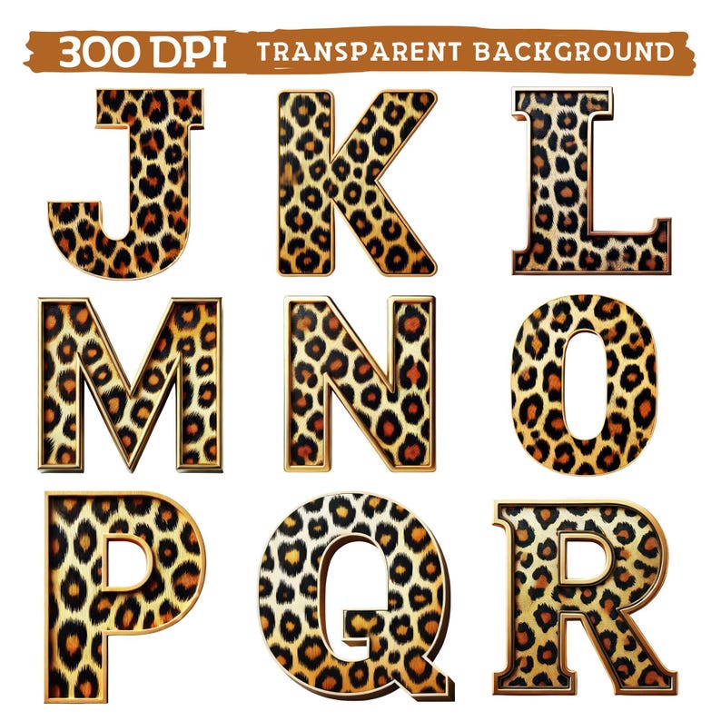 Leopard Alphabet Clipart, Animal Print Cheetah Letters and Numbers PNG ...