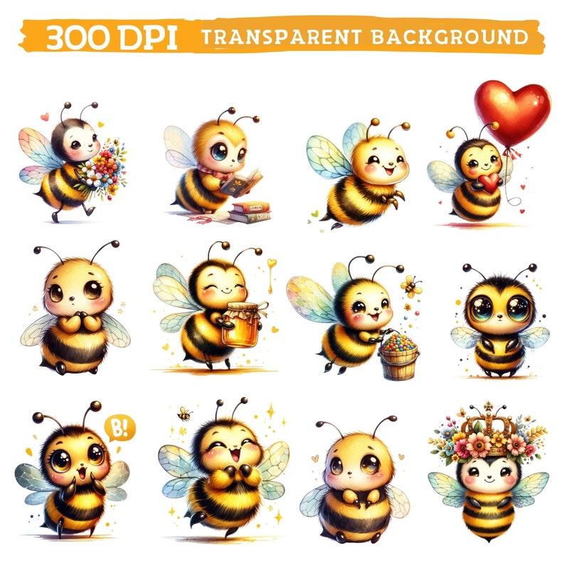 Watercolor Cute Bees Valentine Clipart Png, Summer Bee Nursery ...