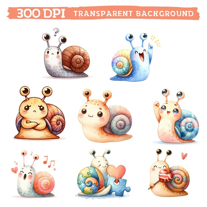 Watercolor Cute Snail Clipart, Spring Summer Snail Garden Nursery ...