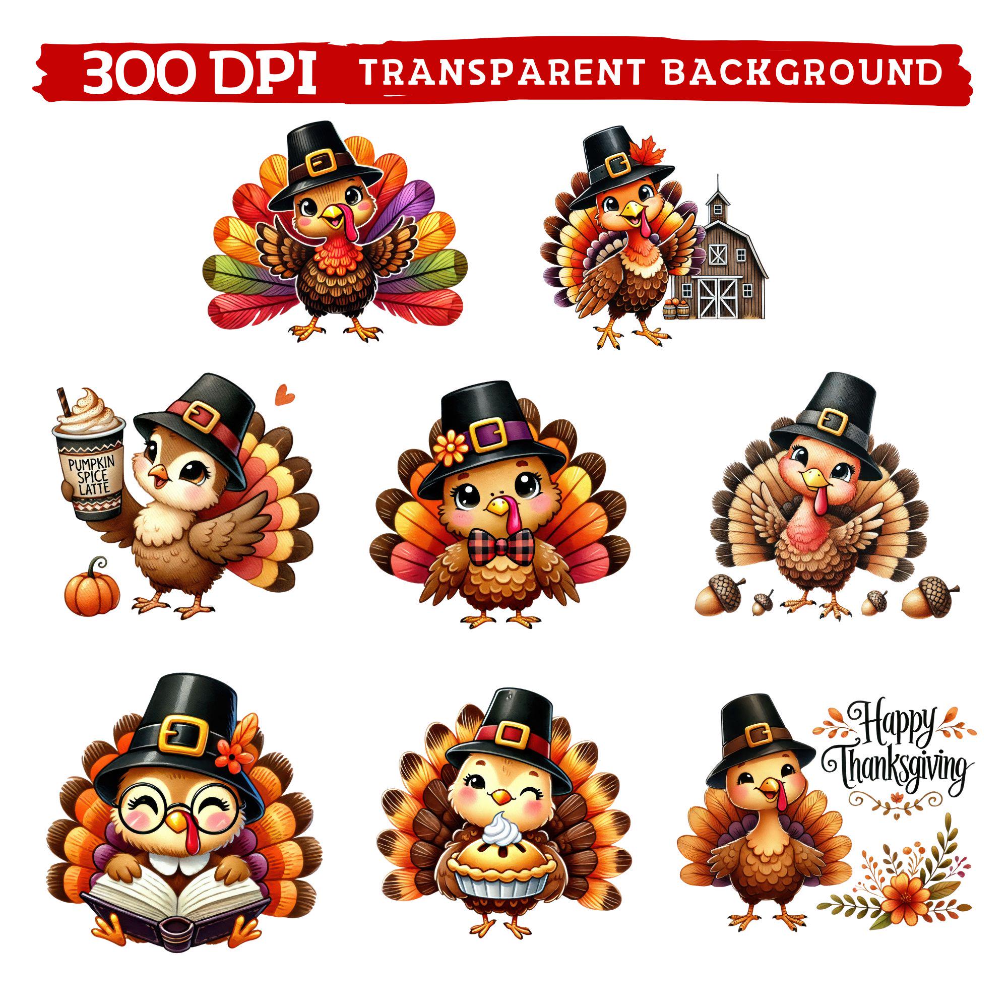 Thanksgiving Turkey Clipart, Watercolor Cute Fall Turkeys, Autumn ...