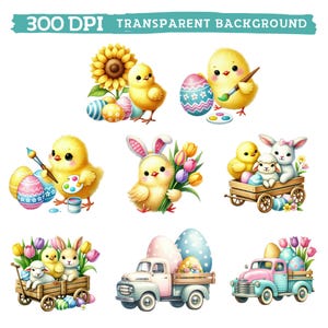 Cute Easter Chick Clipart, Watercolor Baby Chicken and Eggs, Farm ...