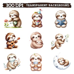 Cute Sloth Clipart, Watercolor Sloth Nursery, Spring Woodland Animal ...