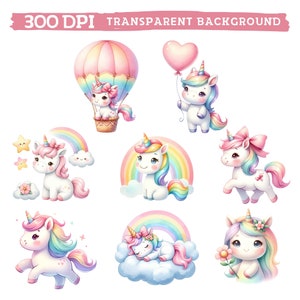 Watercolor Cute Unicorn Clipart, Magic Rainbow Unicorn Girl Nursery ...