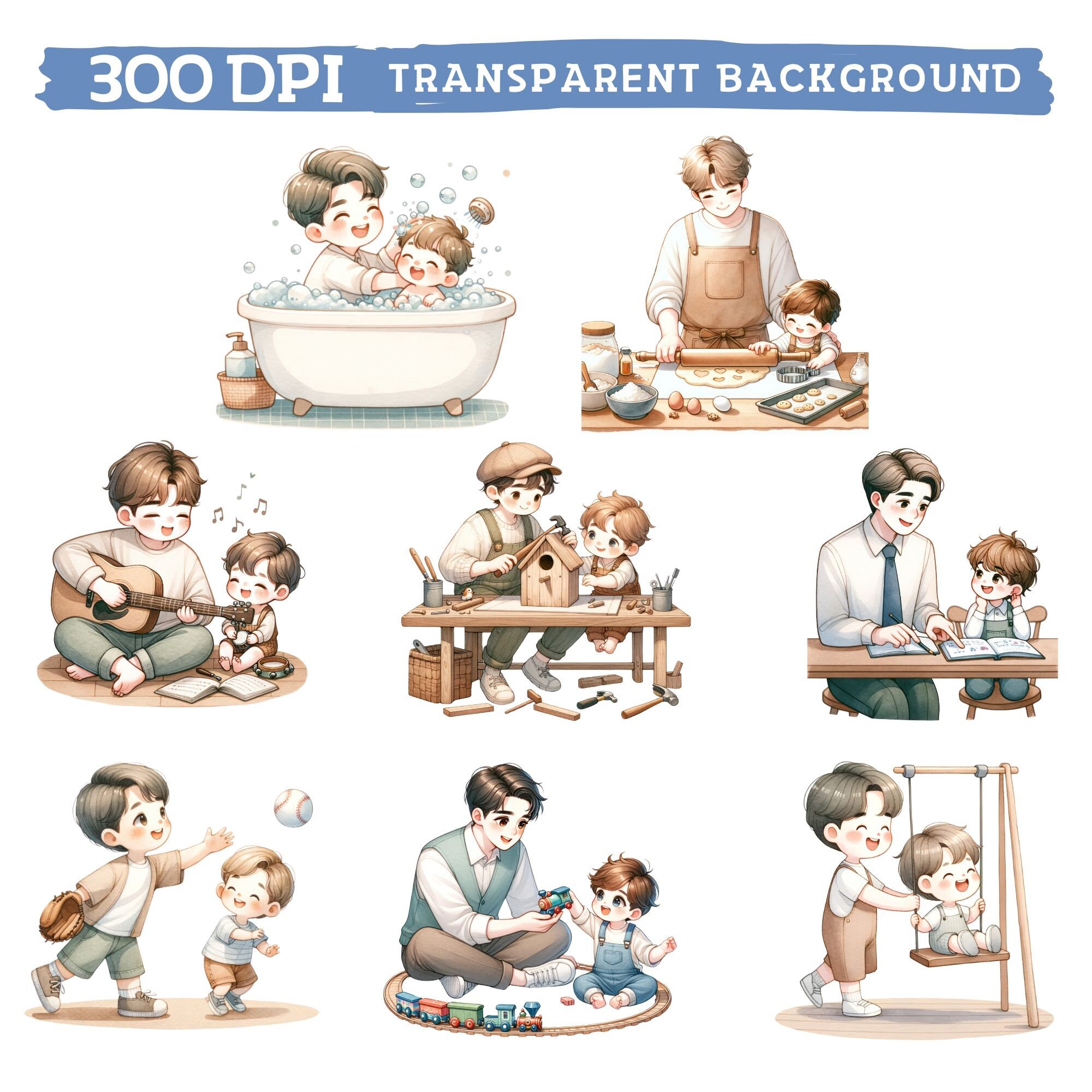 Cute Father & Child Clipart, Watercolor Father's Day, Best Dad Family ...