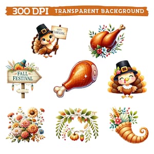 Watercolor Thanksgiving Clipart, Cute Pilgrims, Turkey, Wreath Autumn ...
