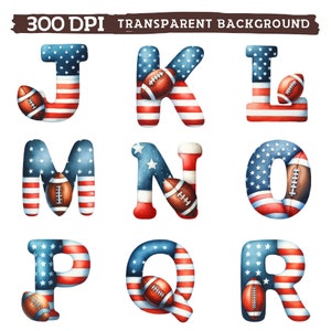 American Football Alphabet & Numbers Clipart, Watercolor Cute Touchdown ...
