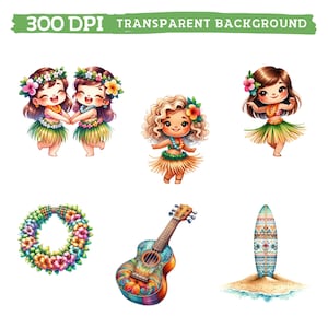Cute Hawaiian Hula Girl Clipart, Watercolor Tropical Beach Summer, Luau ...