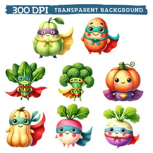 Superhero Vegetables Clipart, Watercolor Cute Healthy Food, Kids Veggie ...