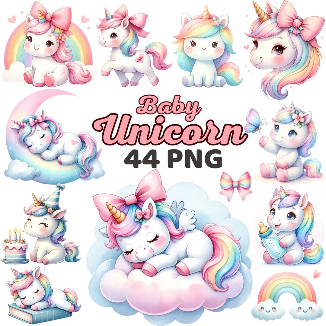 Watercolor Cute Unicorn Clipart, Magic Rainbow Unicorn Girl Nursery ...