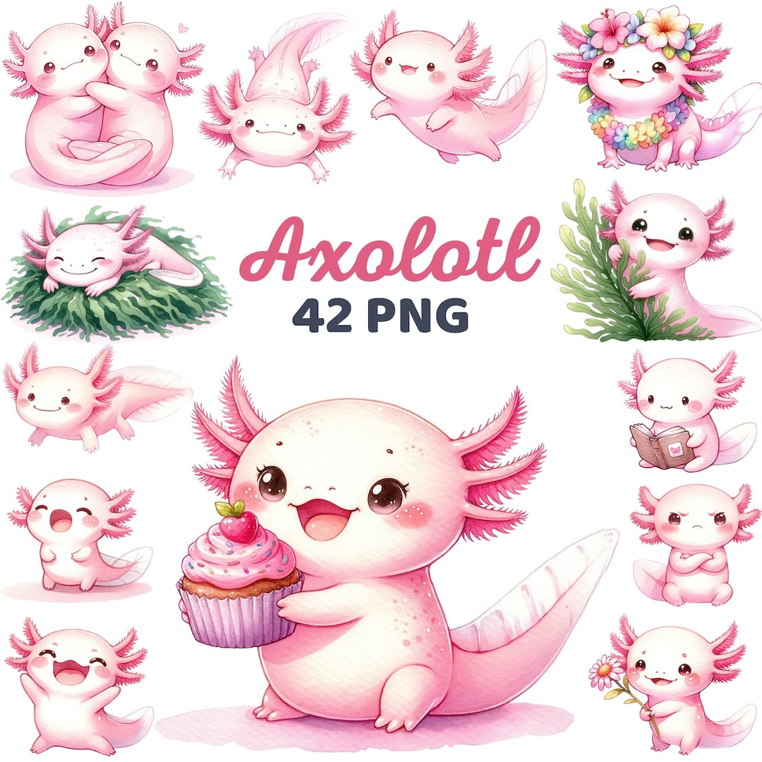 Cute Axolotl Clipart, Watercolor Axolotl Animals Nursery, Axolotl Lover ...