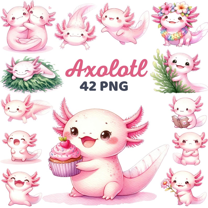 Cute Axolotl Clipart, Watercolor Axolotl Animals Nursery, Axolotl Lover ...