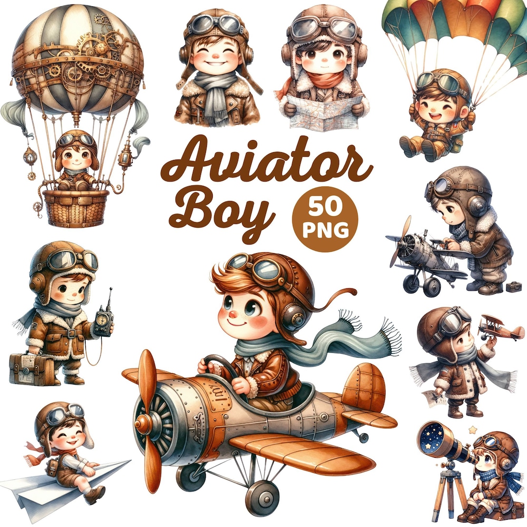 Watercolor Cute Aviator Boy Clipart, Pilot Kids Aviator Nursery, Air ...