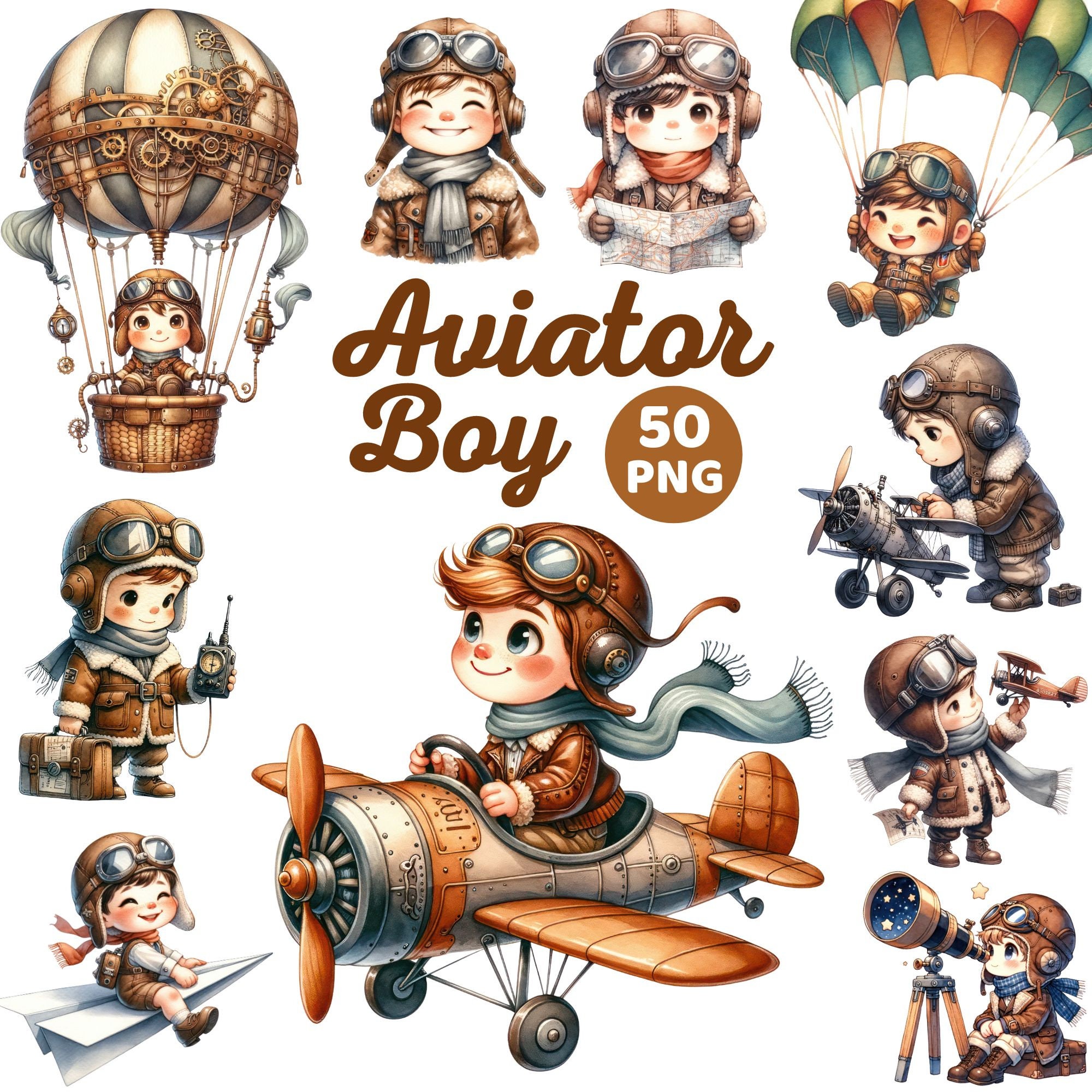 Watercolor Cute Aviator Boy Clipart, Pilot Kids Aviator Nursery, Air ...
