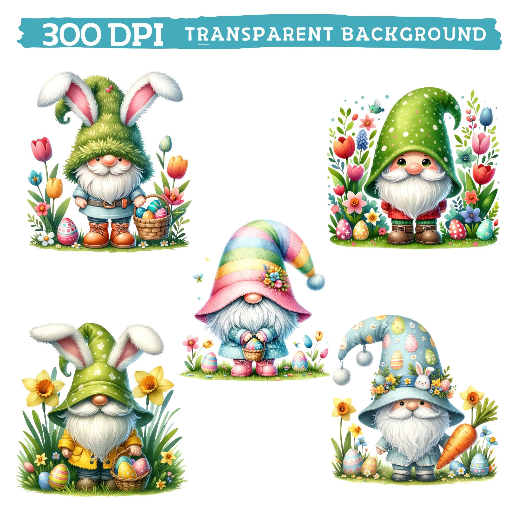 Watercolor Easter Gnome Clipart, Gnome Spring Flower Sublimation ...