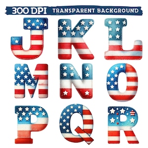 Patriotic Alphabet Clipart, 4th of July Letters and Numbers, Stars and ...